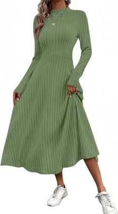 Generic Robe tunique en tricot &agrave; manches longues pour femme, robe d&eacute;contract&eacute;e &agrave; manches longues pour lautomne et lhiver, Vert, XXL