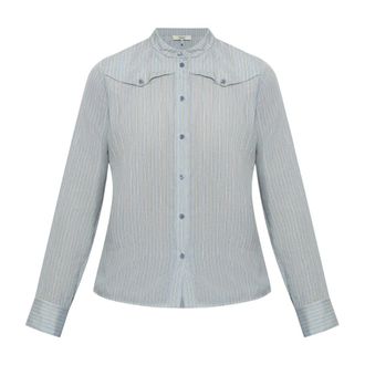 Chlo&eacute; Chemise en soie ray&eacute;e - Femme - Blouses et Chemises - Bleu - Taille: 40 FR