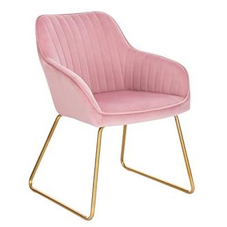 Woltu 1 x chaises de salle à manger, chaises de cuisine, modernes, pour salon, chambre à coucher, esthétique, tissu de velours, métal doré, rose BH246rs-1