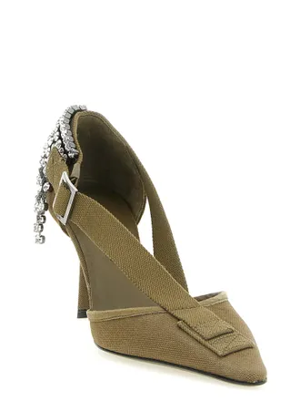 Prada Crystal-Embellished Canvas Pump - Olive