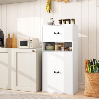 Giantex B&uuml;cherregal mit 4 T&uuml;ren, K&uuml;chenschrank mit Verstellbarer Ablage & offenem Fach, Sideboard f&uuml;r K&uuml;che, Wohnzimmer, Esszimmer, 54 x 30 x 111 cm (Wei&szlig;)