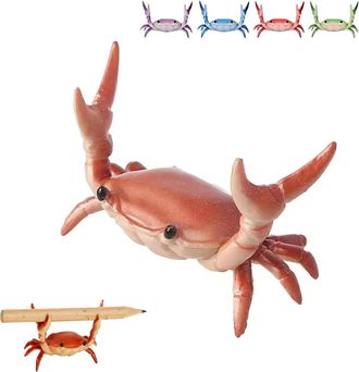 Generic Cute Crab-Shaped Pen Holder, Funny Weightlifting Crabs Shaped Spoon Holders, Realistic Resin Organizer Decorative Sculpture, for Storage Office Desks 
