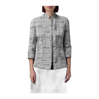 Emporio Armani Chemise &agrave; carreaux coupe ajust&eacute;e - Femme - Vestes - Gris - Taille: 36 FR