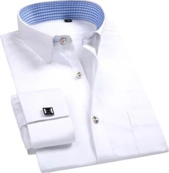 Generic Chemise blanche &agrave; manches longues pour homme - Boutons de manchette - Coupe droite, FS20, XL