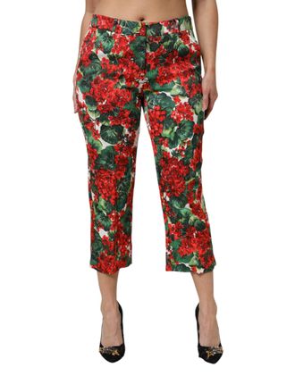 Dolce & Gabbana Womens Multicolor Floral Print Cropped Pants Cotton Viscose Elastane