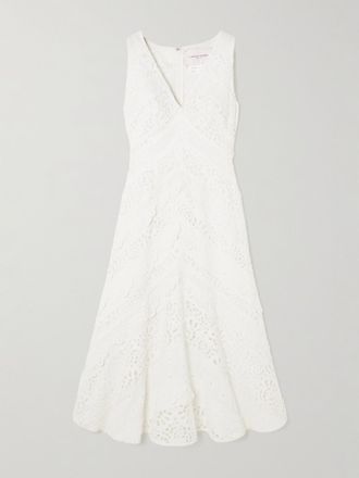 Carolina Herrera Midikleid Aus Baumwolle Mit Lochstickerei - Wei&szlig;