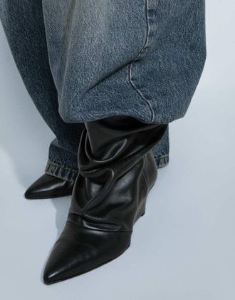 Asos Riven bottes slouch premium &agrave; talon compens&eacute; en cuir v&eacute;ritable noir