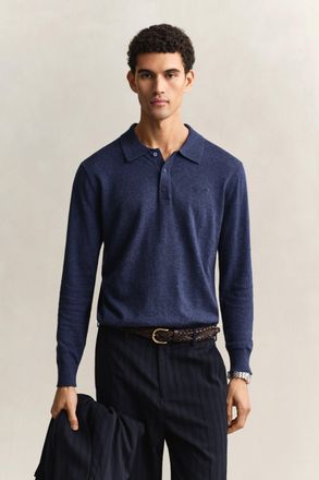 GANT Herren Polopullover aus Baumwollmix-Flammgarn (XXXL) DARK INDIGO MELANGE