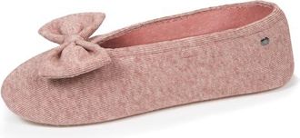 Isotoner Chaussons pantoufles Ballerines femme ultra confortables, semelle en cuir, détail grand noeud, 35/36 EU, rose chiné