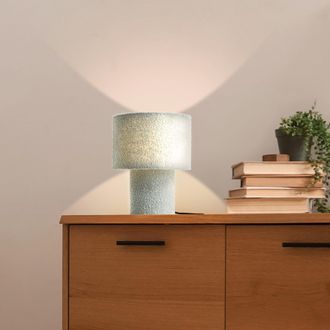 Lightbox Nacht-Tischlampe | &Oslash; 23 cm, 30 cm H&ouml;he | Tischleuchte mit Wipp-Schalter & hochwertigem Teddy-Stoff | E27 Fassung | flauschige Schlafzimmer-Lese-Lampe 