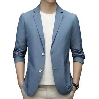 Generic Kyayu Veste d&eacute;t&eacute; en soie glac&eacute;e pour homme - Blazer daffaires &agrave; revers - Manteaux de sport d&eacute;t&eacute; pour homme, bleu, XXL