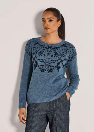 Madeleine Strickpullover Eleganter Jacquard-Pullover mit Rundhals Winterpullover mit formstabilem Rippstrick und langen &Auml;rmeln