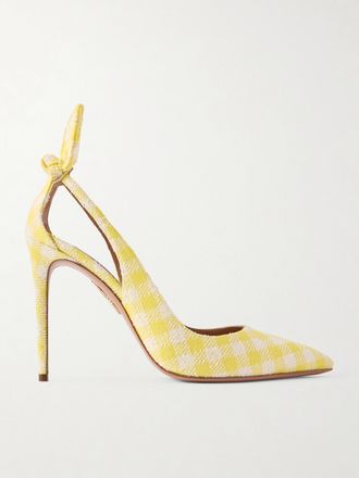 Aquazzura Escarpins En Jacquard Vichy &Agrave; D&eacute;coupes Bow Tie 105 - Jaune