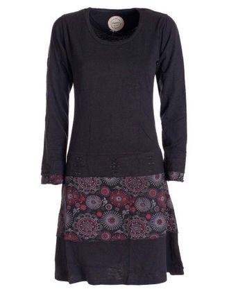 vishes Midikleid Langarm Keid Mandala Druck Rundhals Ausschnitt Boho Ethno, Festival, Goa Style