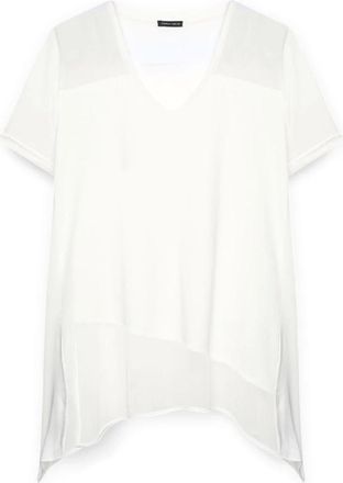 Fiorella Rubino Femme, Tops, Blanc, Taille: 44 FR T-shirt col V bimatériel