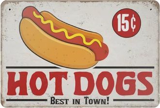 Hdadwy Metallschild mit Aufschrift Enjoy Our Delicious Hot Dogs, zum Aufhängen, Eisengemälde, Retro, Zuhause, Küche, Garten, Garage, Wanddekoration, 20,3 x 3