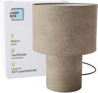 Lightbox Tischlampe | &Oslash; 23 cm | Retro Lampe in Vintage Cord Stoff in Grau | 70er Jahre Tischleuchte mit E27 LED Fassung | Kleine Deko Lampe f&uuml;r Wohnzimmer oder