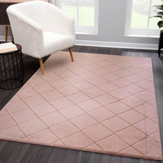 Carpet City Teppich L&auml;ufer Hochflor Wattiert Einfarbig - Puder-Pink 80x150 cm Rechteckig - Weicher Flurteppich - 3D-Optik, Hoch-Tief-Effekt - Moderne Teppiche Sch