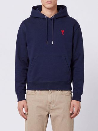 Ami Sweat &agrave; capuche en coton avec logo brod&eacute; et poche kangourou