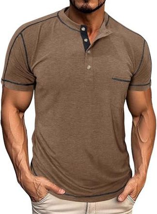 Generic T-shirts d&eacute;contract&eacute;s pour homme - Printemps &eacute;t&eacute; - Manches courtes - Col rond - Couleur unie - Grande taille - T-shirt basique pour homme, kaki, 3XL