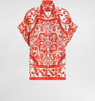 Dolce & Gabbana Hemd Aus Seide Mit Majolika-print - Frau Blusen Und Tops Mehrfarbig 44