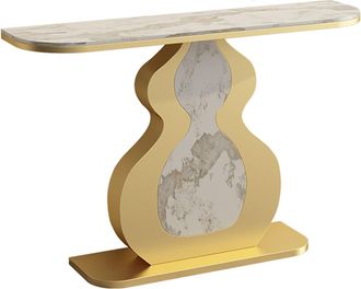 Generic Eingangstisch mit Einzigartigem Metallsockel, Industrial Flurtisch, Moderner Akzenttisch mit Schieferplatte, Schmaler Sofatisch für Wohnzimmer(Gold 2,