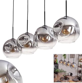 HOFSTEIN Hängeleuchte Ripoll, Hängelampe aus Metall/Glas in Schwarz/Rauchfarben/Klar, Leuchte im modernen Retro/Vintage-Design mit Schirmen aus Glas (Ø 25 cm),