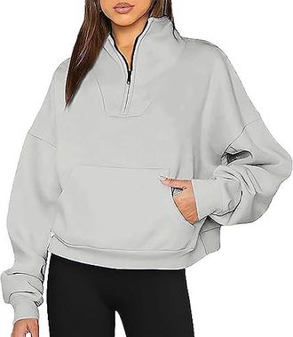 Generic Sweat &agrave; capuche surdimensionn&eacute; pour femme - Sweat &agrave; capuche &agrave; manches longues - Couleur unie - D&eacute;contract&eacute; - Automne - Avec poches - Veste &agrave; capuche -