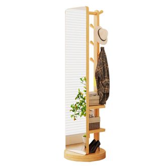 Generic Spiegel Rechteckiger Ganzk&ouml;rperspiegel mit Ablagen Dekorative f&uuml;r Schlafzimmer Badezimmer Flur(Light Wood,155x38 cm)