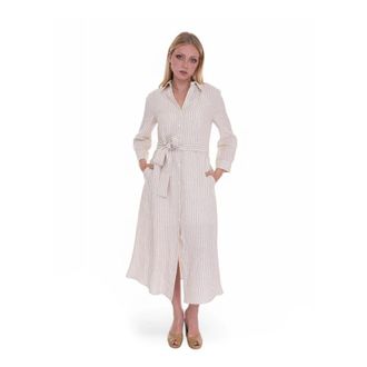 Pennyblack Gestreiftes Leinen-Chemisier-Kleid mit G&uuml;rtel - - Dresses - Damen - Wei&szlig; - M
