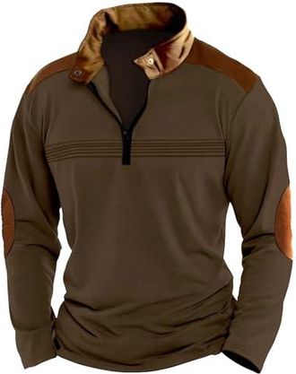 Generic Polo Homme Automne Hiver Pli&eacute; Manches Longues Sweat-shirt Col Montant Zip Flya Way Sweat-shirt &agrave; Capuche sans Capuche Top, marron, 3XL