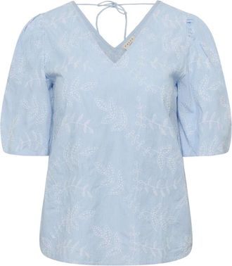 Kaffe Curve Femme, Blouses et Chemises, Bleu, Taille: 38 FR Chemisier Ray&eacute; Brod&eacute;