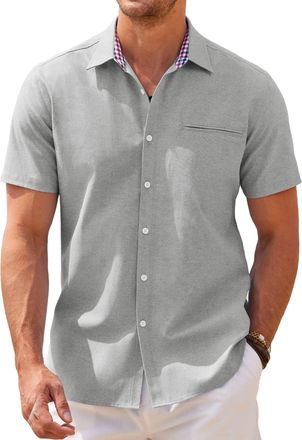 Coofandy Hemd Herren Kurzarm Kurzarmhemd Casual Freizeithemd Kent-Kragen Sommerhemden Casual Shirts Einfarbig Strandhemd für Männer Businesshemd Hellgrau 3XL