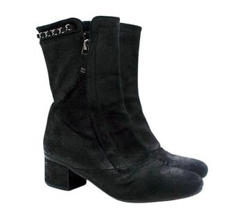 Chanel Black Suede Chain Trim Ankle Boots Size 37