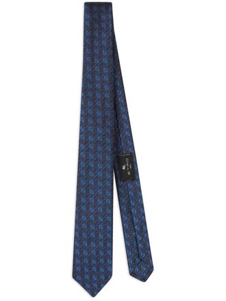 Etro cravate en soie &agrave; motif cachemire brod&eacute; - Bleu