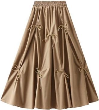 Dissa Jupe Trap&egrave;ze A-Line Femme noeud Papillon pliss&eacute;e Jupe mi-Longue Taille Haute,Kaki,Taille Unique,SK8931