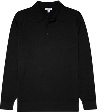 Sunspel Homme, Pulls, Noir, Taille: L Polo en M&eacute;rinos Extra-Fine