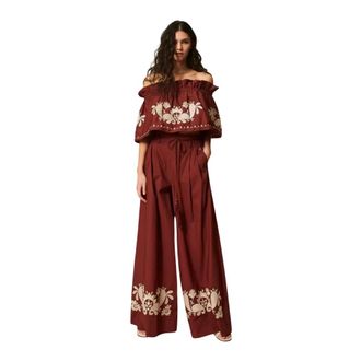 Twinset Femme, Pantalons, Rouge, Taille: 42 FR Pantalon Palazzo