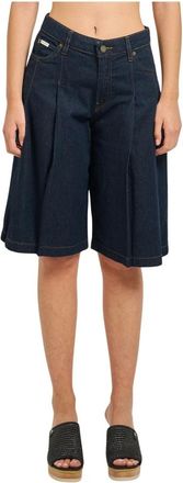 Guess Femme, Shorts, Bleu, Taille: W27 Pleated Denim Bermuda Shorts