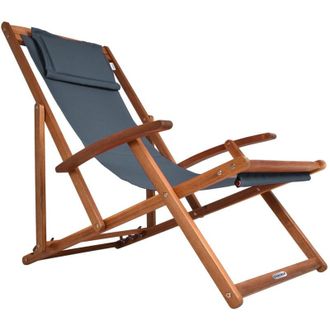 Deuba casaria Chaise longue pliante en bois Chaise de plage 3 positions Chilienne transat jardin exterieur Anthracite