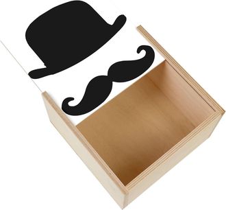 Fabulous Box aus Holz - Gentleman Design schwarz und weiß Hut Melone und Schnurrbart (11 x 11 x 3,5 cm)