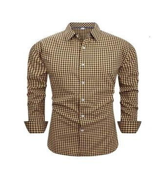 Generic Chemise &agrave; carreaux extensible dans 4 directions for homme - Chemise d&eacute;contract&eacute;e boutonn&eacute;e vintage vichy, coupe d&eacute;contract&eacute;e et confortable(Huang,3XL)