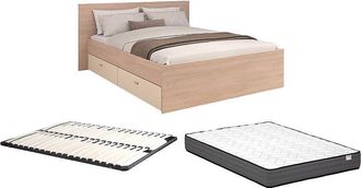 Vente-Unique Bett mit 2 Schubladen - 140 x 190 cm + Lattenrost + Matratze - Natur & Beige - VELONA