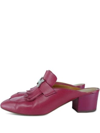 Herm&egrave;s mules Rivoli 55 mm &agrave; franges - Rose