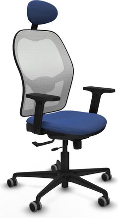 Piqueras y Crespo Blauer Schreibtischstuhl mit 2D-Armen, h&ouml;henverstellbarer Lendenwirbelst&uuml;tze und festem Kopfteil, ausgestattet mit Syncro/Traslack und injiziertem Sch