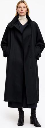 Arket Maxi-Trenchcoat aus gewachster Baumwolle mit Stehkragen und Cord-Detail am Innenkragen in Schwarz