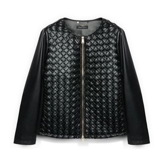 Fiorella Rubino Femme, Vestes, Noir, Taille: 50 FR Veste Biker avec D&eacute;tails Tiss&eacute;s