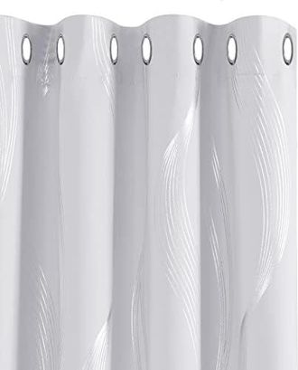 Deconovo Lot de 2 Rideaux Argent&eacute; Motif Ligne Anti Chaleur Froid Salon Rideau Occultant Chambre Thermique Anti Froid &agrave; Oeillets 140x290cm Gris Perle