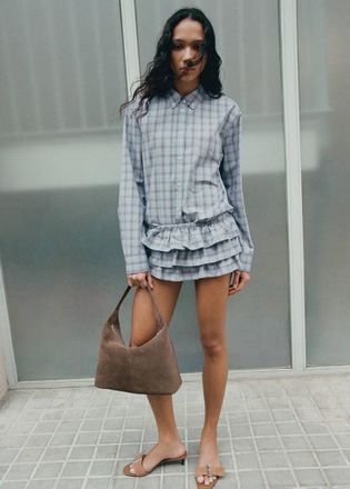 Mango Mini shorts &agrave; volants &agrave; carreaux bleu - Femme - S - MANGO