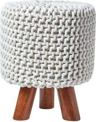 Homescapes Gestrickter Fußhocker, 42 cm hoch, Natur - Homescapes